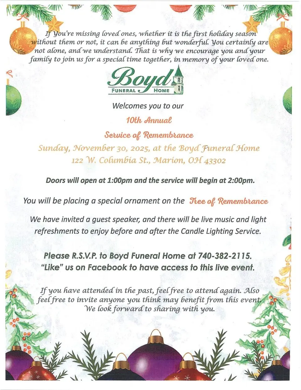 Service of Remembrance at Boyd Funeral Home - Marion Area Convention ...